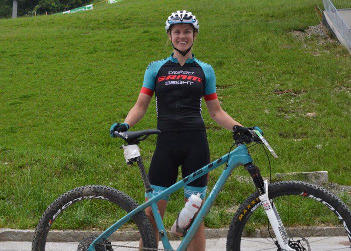 Peta Mullens after stage 1 of the 2015 Alpentour - MarathonMTB.com